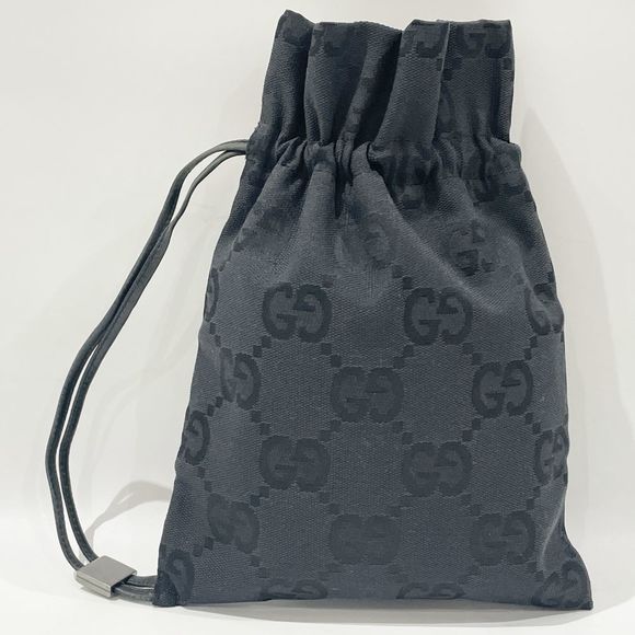 Gucci | Bags | Gucci Pouch Black Logo Plate Drawstring | Poshmark